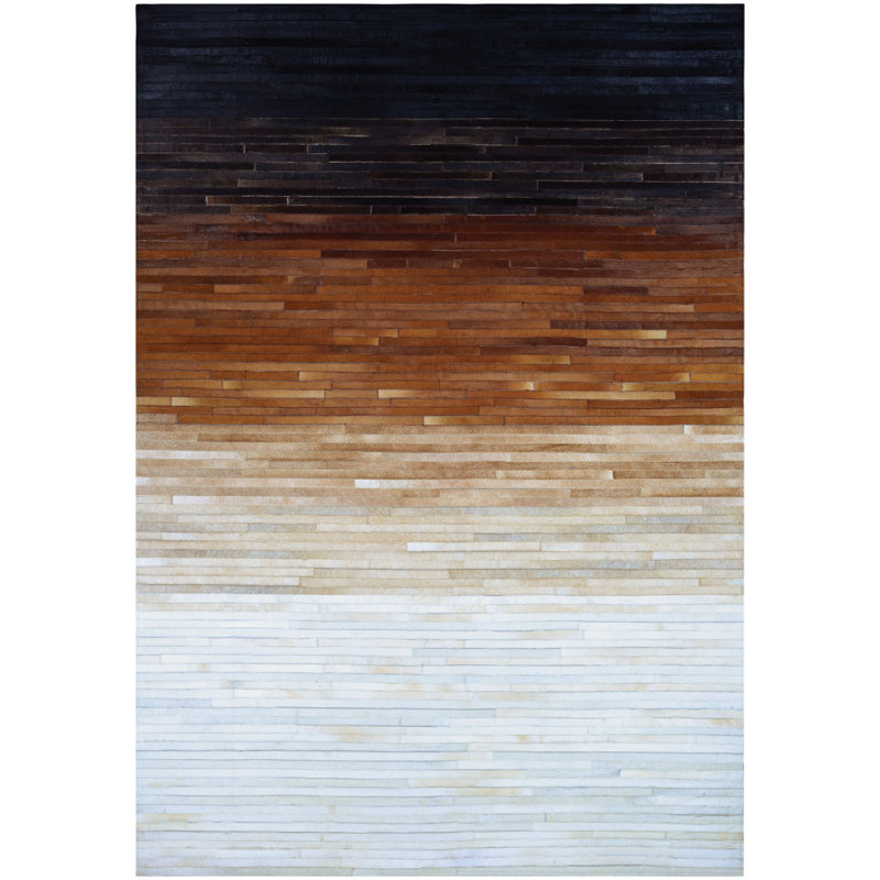 Union Rustic Ashlie Abstract Handmade Cowhide Area Rug in Black/Brown ...