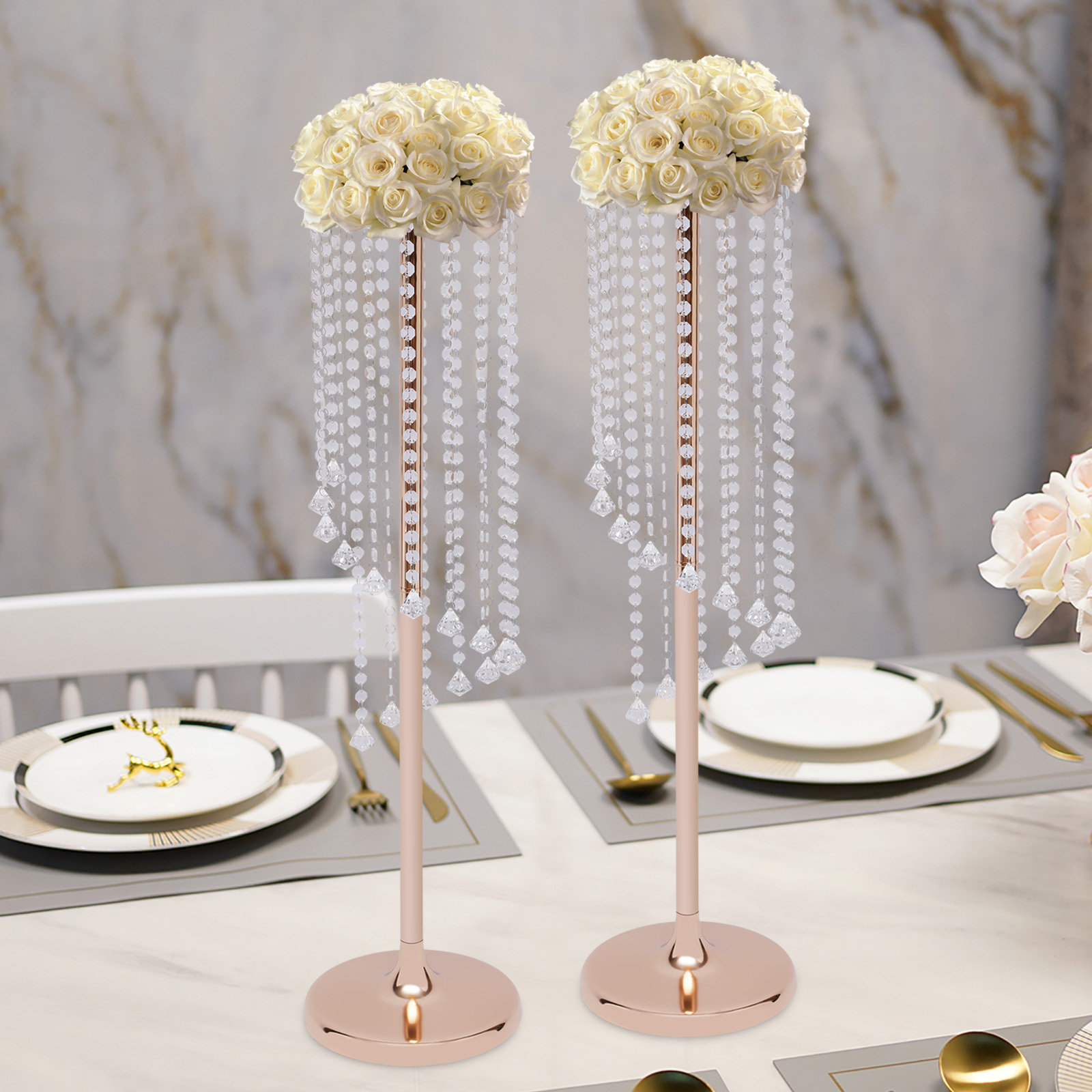 House of Hampton® Dnijah Metal And Crystal Flower Stand For Party ...