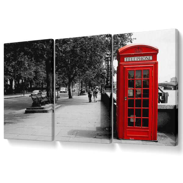 Ebern Designs Red Phone Box London - 3 Piece Wrapped Canvas Graphic Art ...