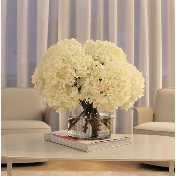 CFADesignGroup White Hydrangeas In Clear Glass Cylinder Vase & Reviews ...