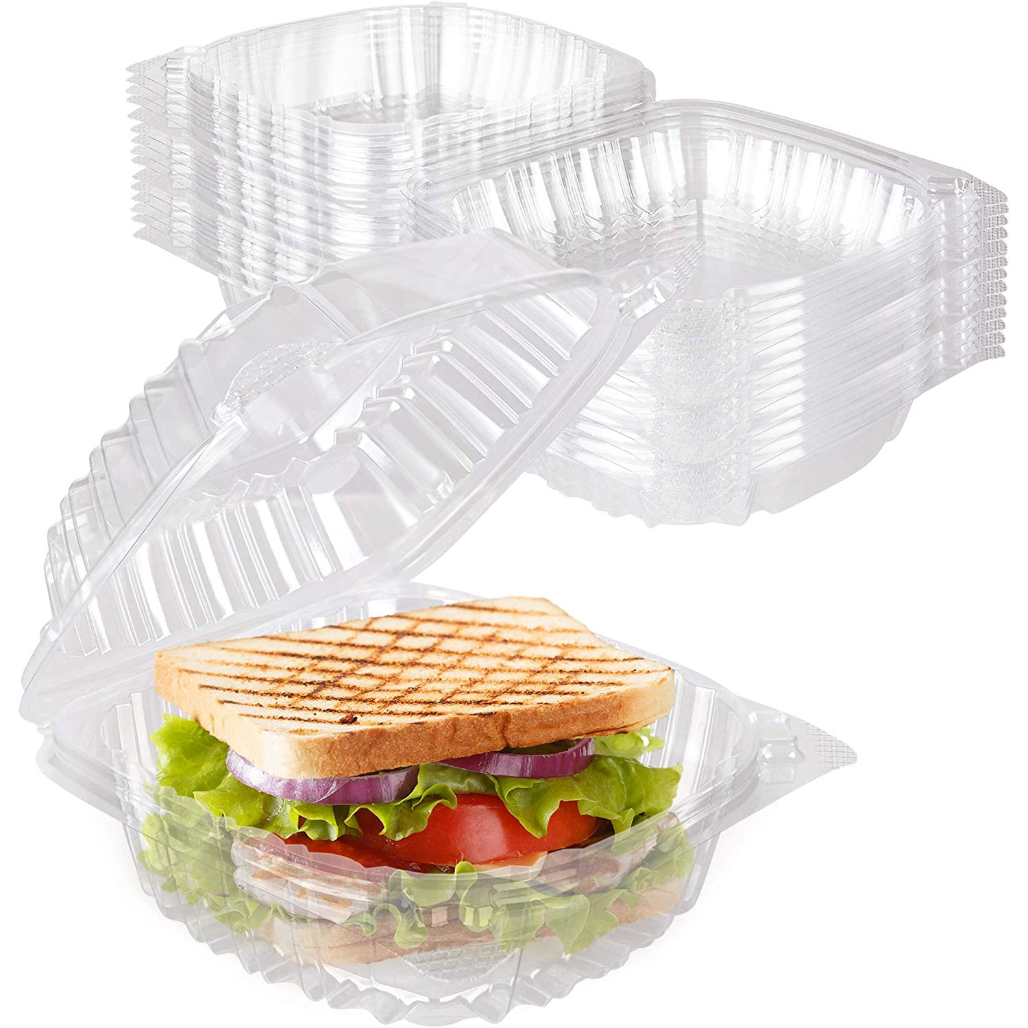Prep & Savour 6"x6" Seal Hinged-Lid Plastic Disposable Clear Take-out ...