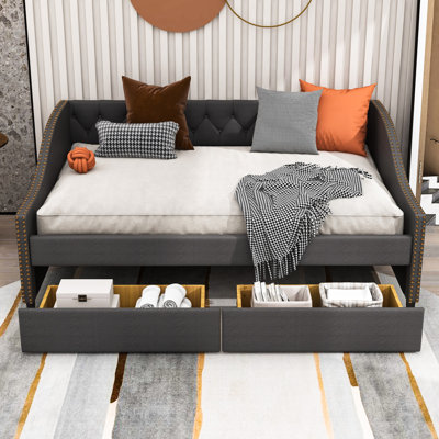 House of Hampton® Devyon Full Size 2 Drawers Upholstered Daybed with ...