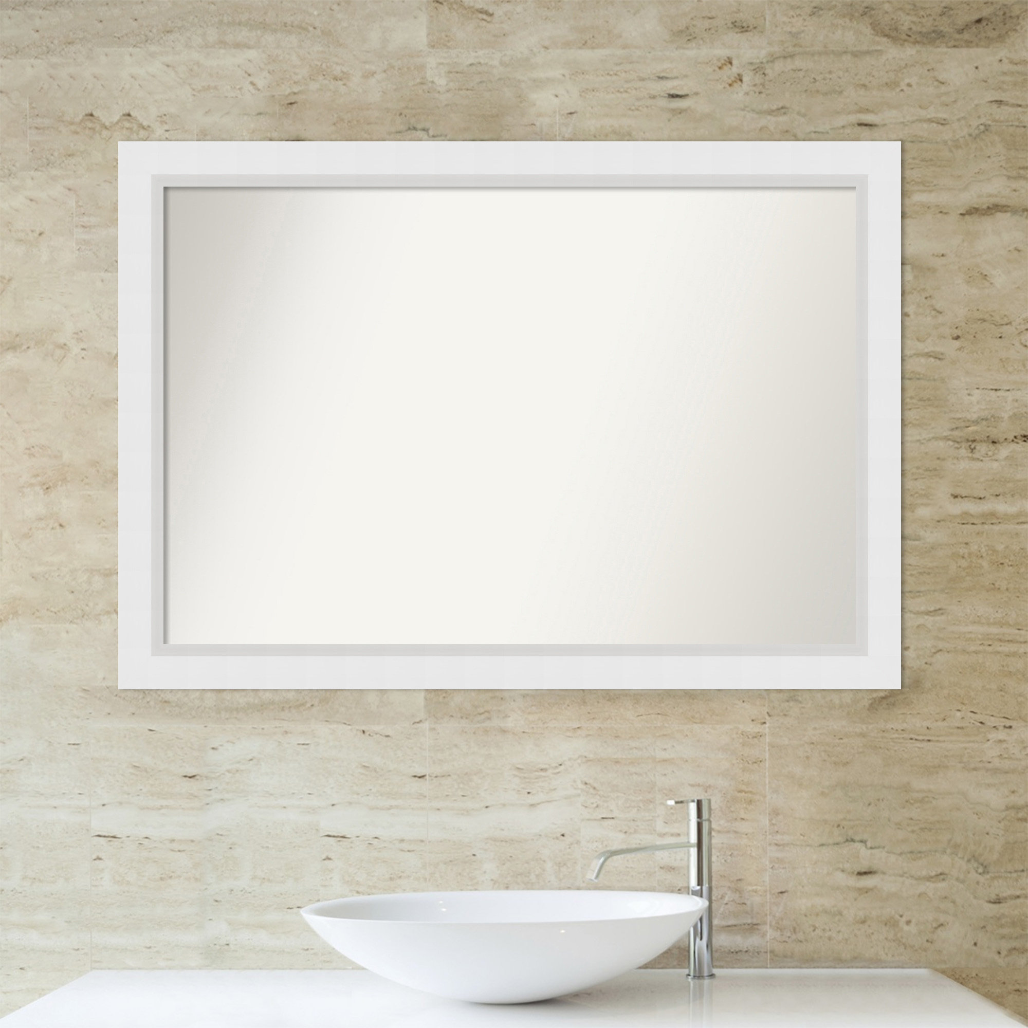 Latitude Run® Blanco White Wood Bathroom Vanity Non-Beveled Wall Mirror ...