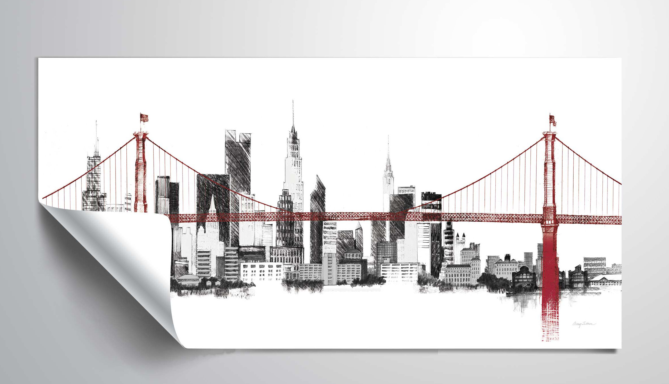 Williston Forge Bridge and Skyline Removable Wall Decal | Wayfair