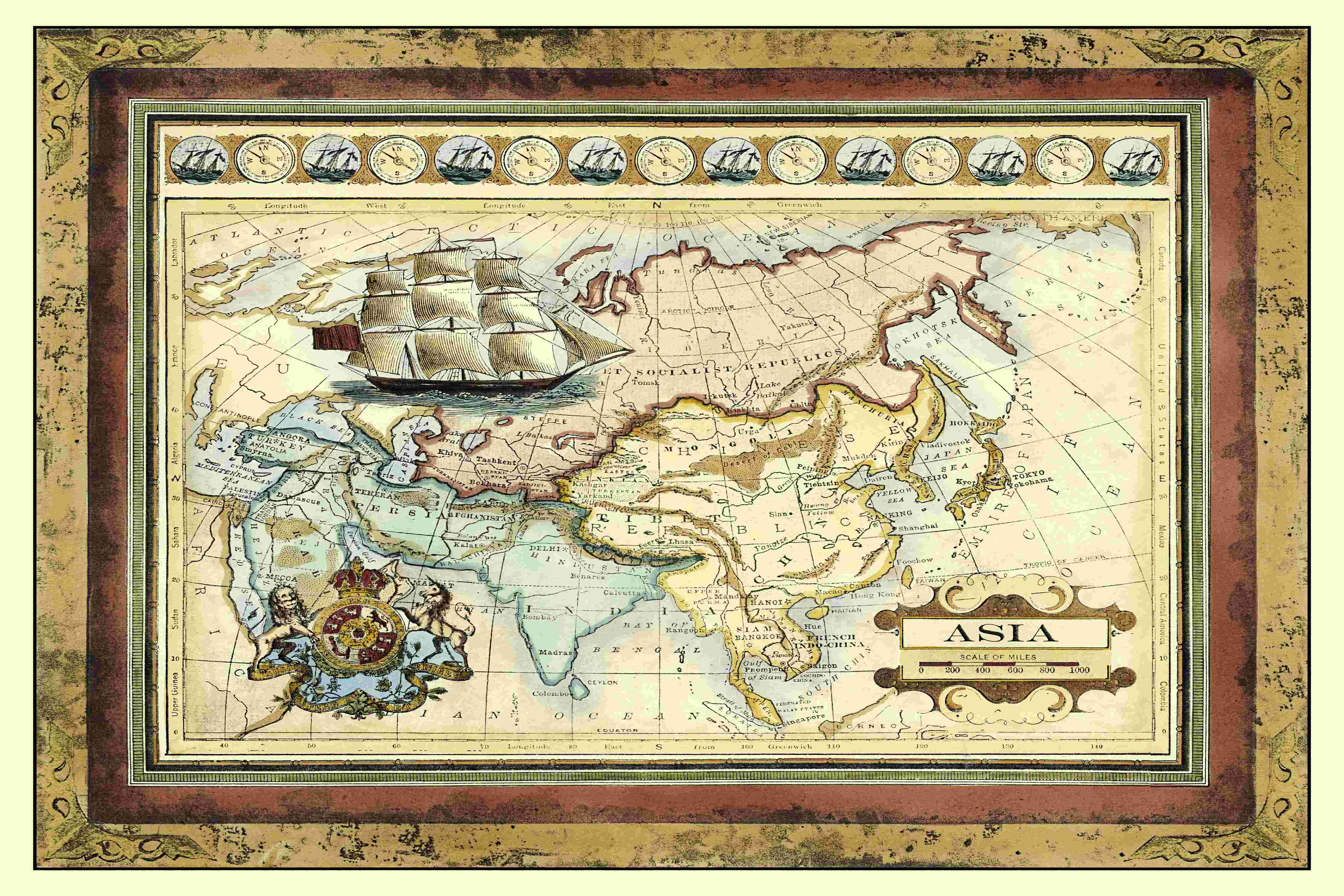 Canora Grey Map Of Asia by Vision Studio - Wrapped Canvas Drawing Print ...