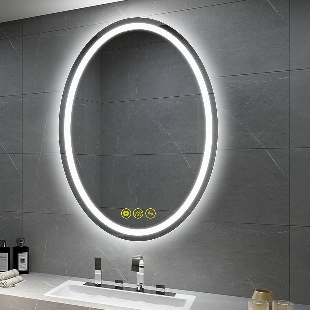 Ivy Bronx Secor Oval LED Mirror Backlit 3000K-6400K Frameless Anti-Fog ...