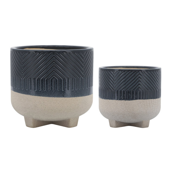 Rosecliff Heights Cer, S/2 6/8"D Rounded Footed Planters, Blue ...