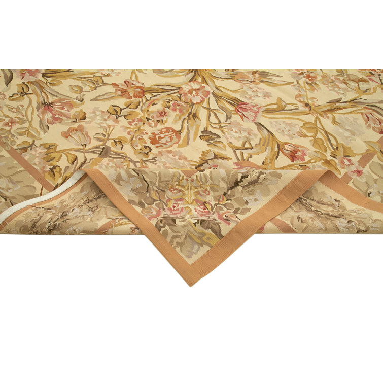 Marlow Home Co. Aubusson Floral Yellow Floral Cotton Wool Hand Woven ...