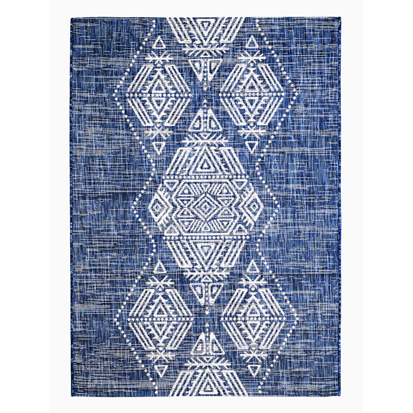 Dakota Fields Cavide Blue/White Indoor/Outdoor Rug | Wayfair