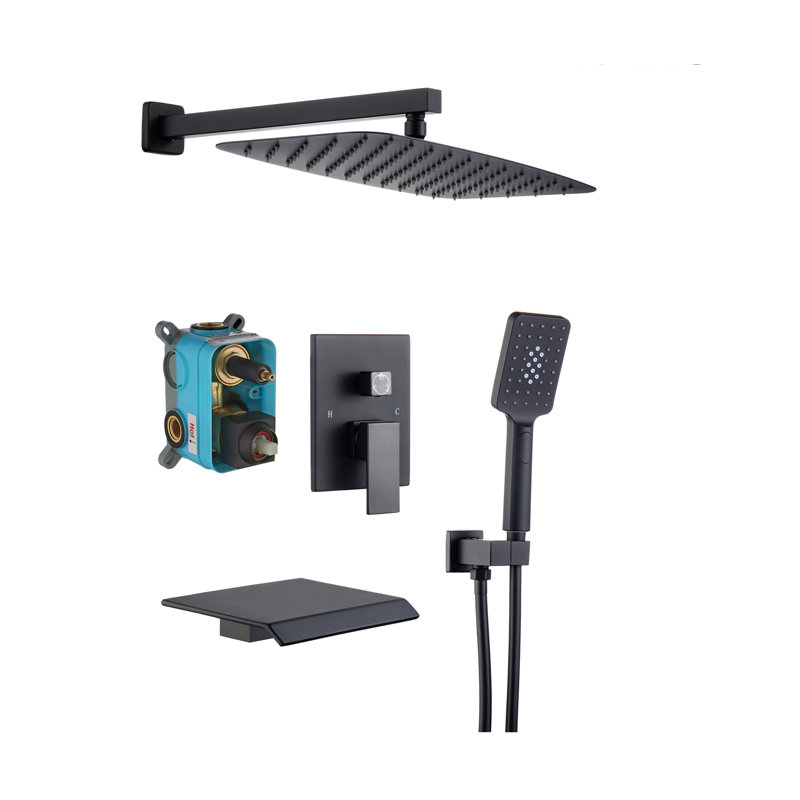 Rainlex Matte Black Pressure Balanced Complete Wall-Mounted Tub Shower ...