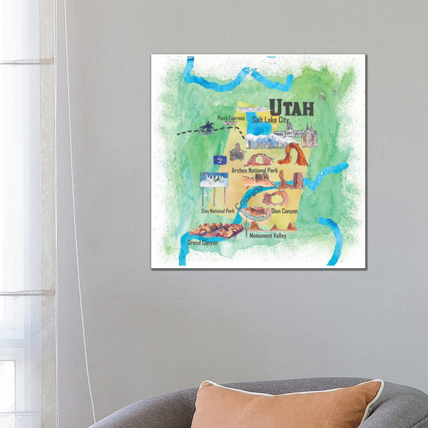 ClassicLiving USA, Utah Illustrated Travel Poster by - Wrapped Canvas ...