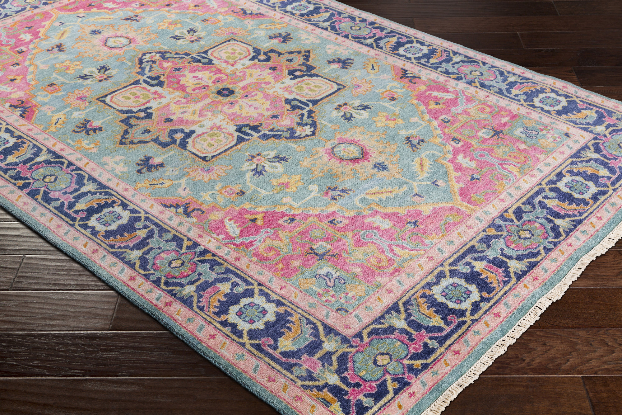 Bungalow Rose Montleban Handwoven Wool Teal/Bright Pink Area Rug ...
