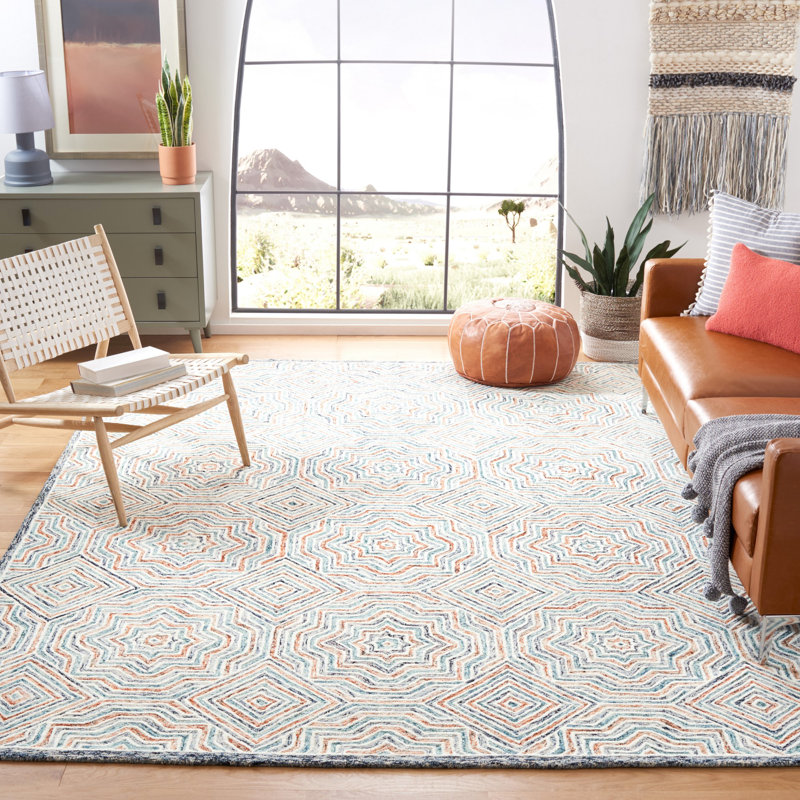 Dakota Fields Daly Handmade Wool Blue/Rust Rug & Reviews | Wayfair