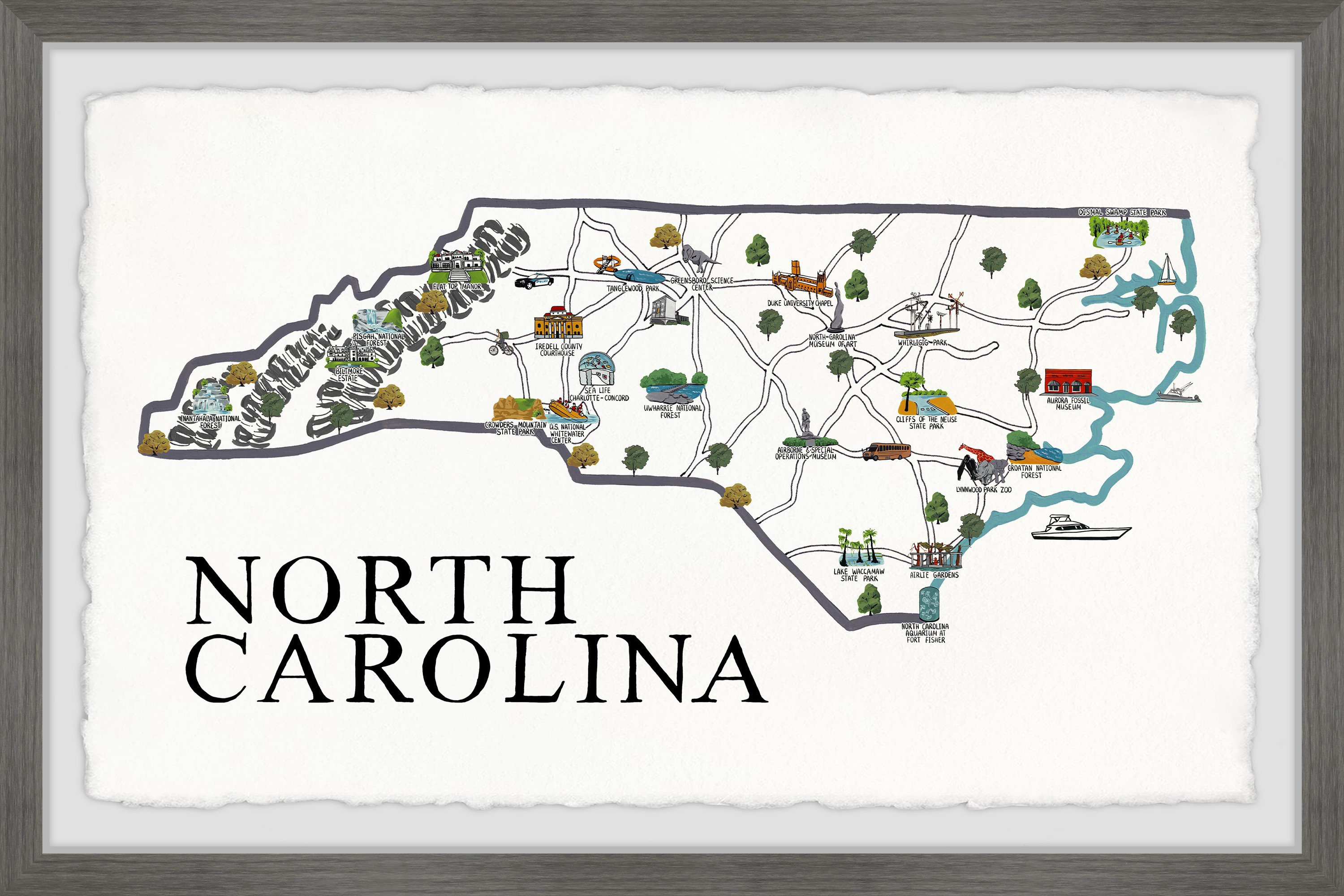 Trinx North Carolina Landmarks Map by - Picture Frame Graphic Art | Wayfair