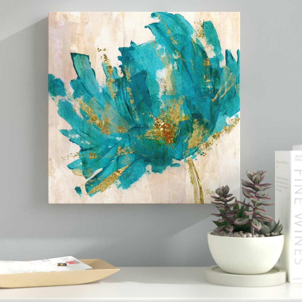 Ebern Designs Contemporary Teal Flower - Wrapped Canvas Print & Reviews ...
