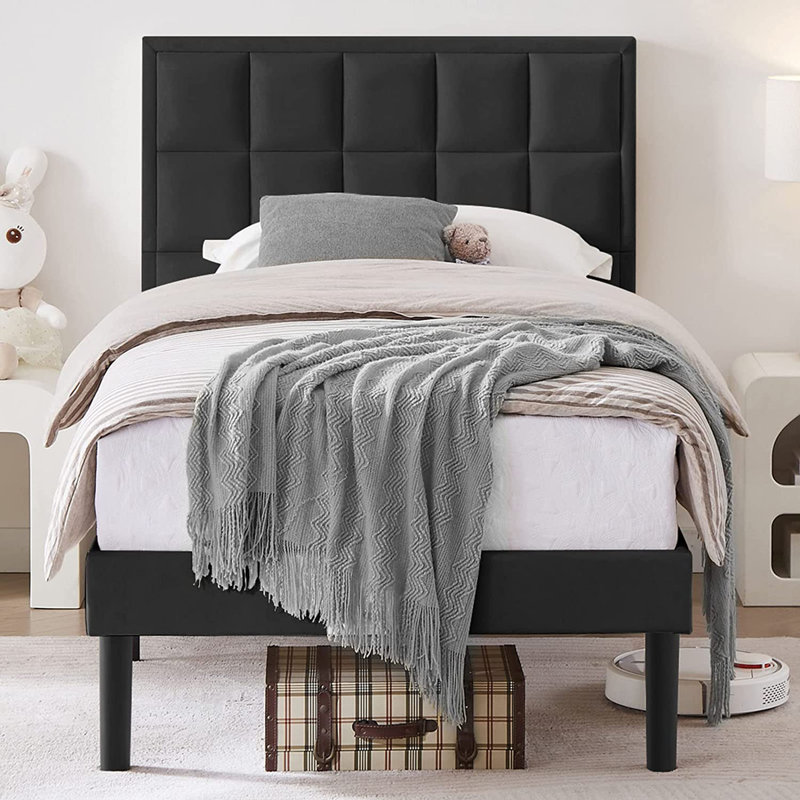 Mercer41 Torrick Bed Frame Cozy Velvet Upholstered Bed Frame with ...