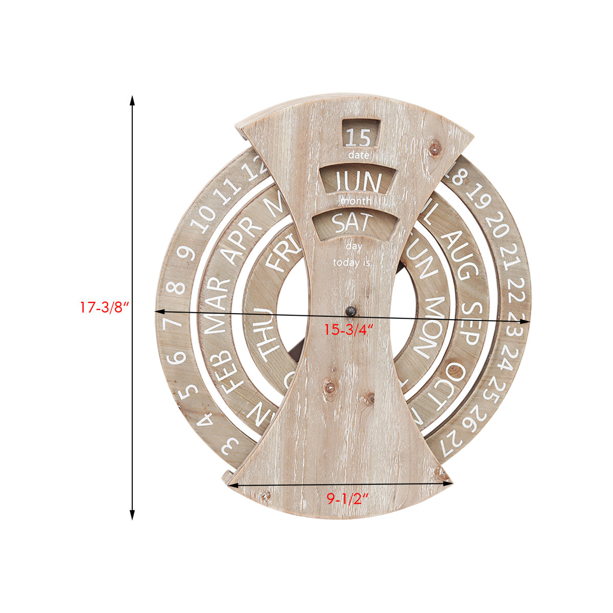 Gracie Oaks Wood Rustic Circular Wall Mounted Spin Perpetual Calendar ...