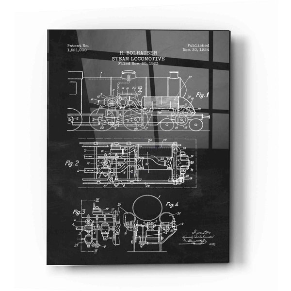 17 Stories Steam Locomotive Blueprint Chalkboard Patent - Graphic Art ...