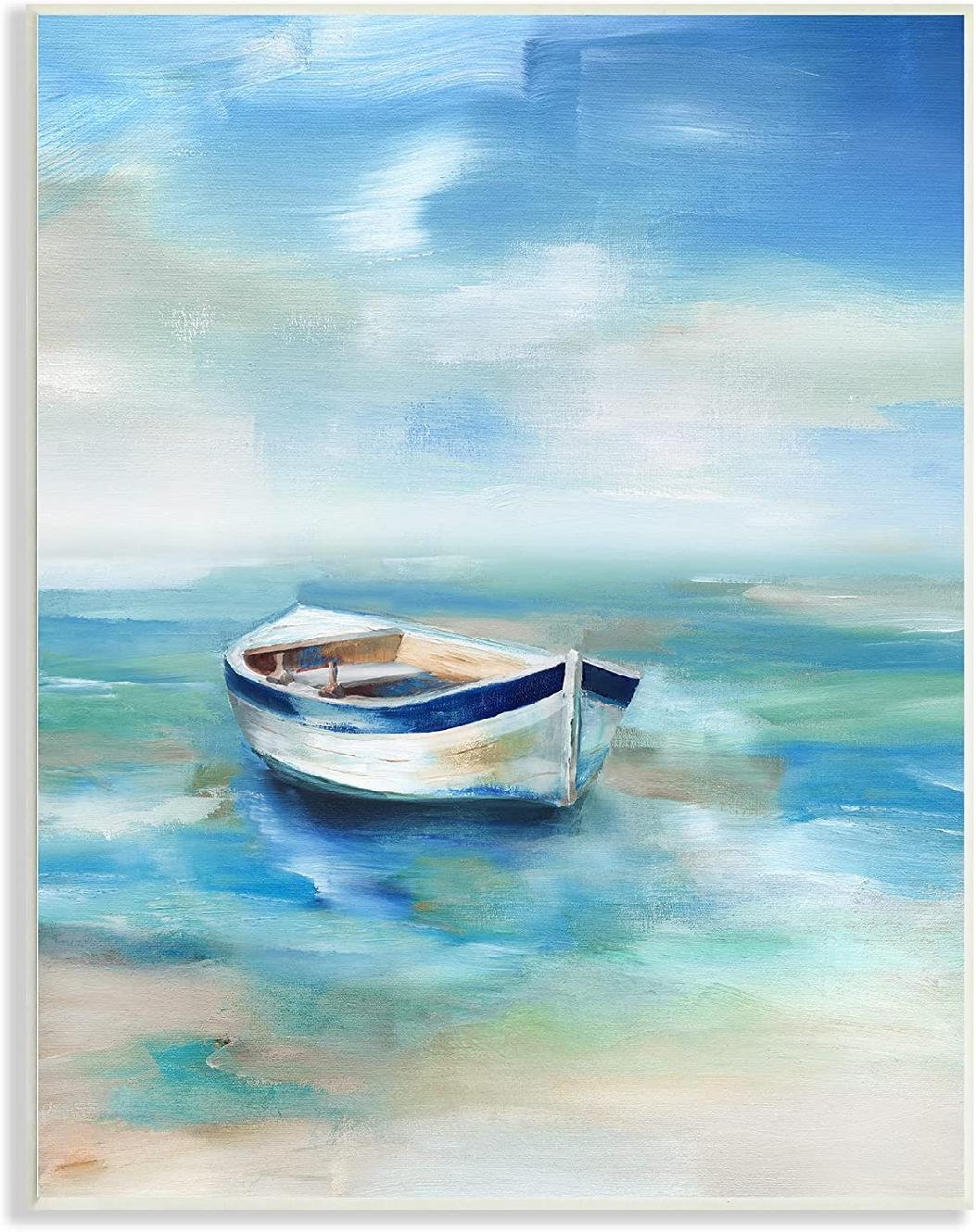 Breakwater Bay Serene Misty Morning Row Boat Floating Ocean - Painting ...