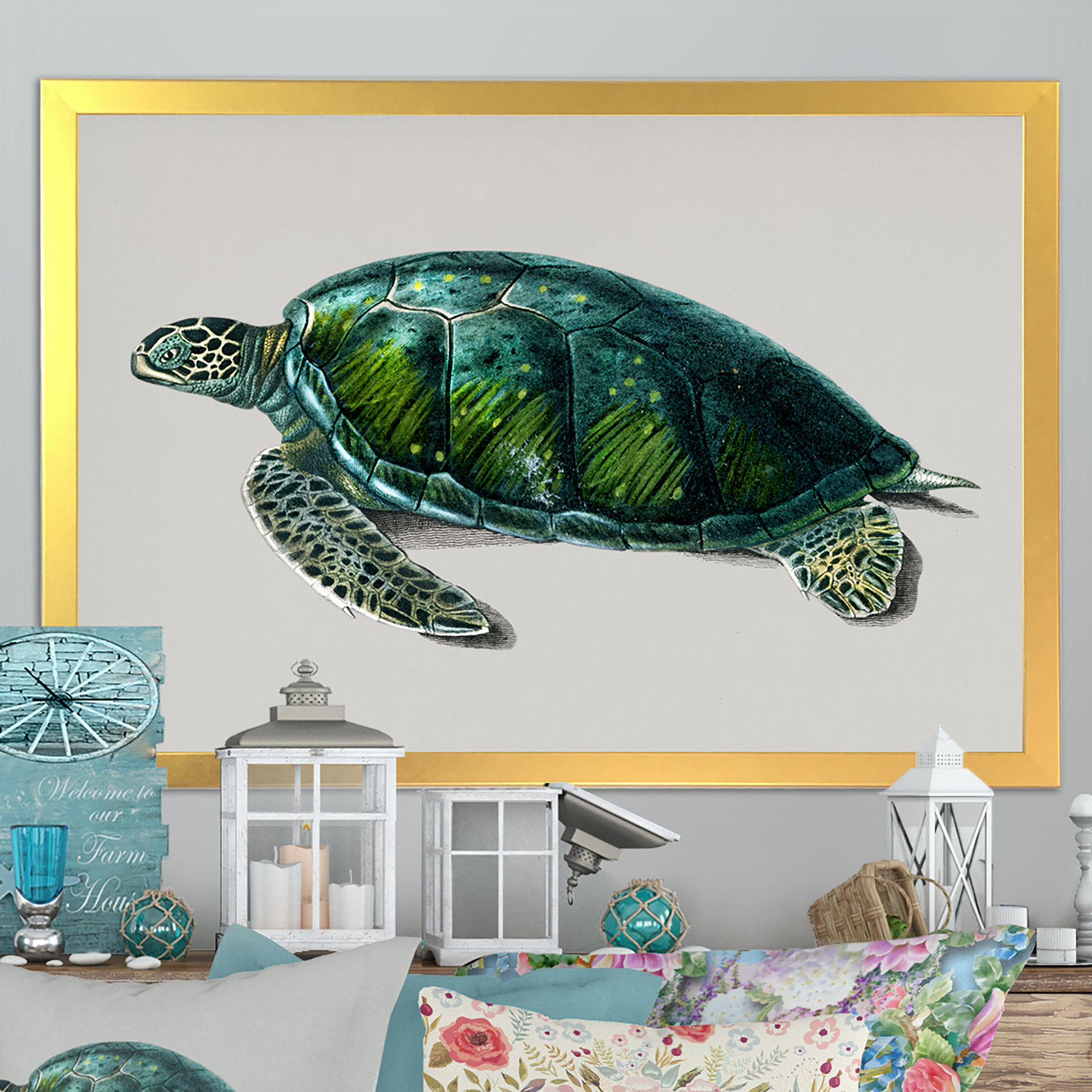 Bay Isle Home Vintage Green Sea Turtle On Canvas Print | Wayfair