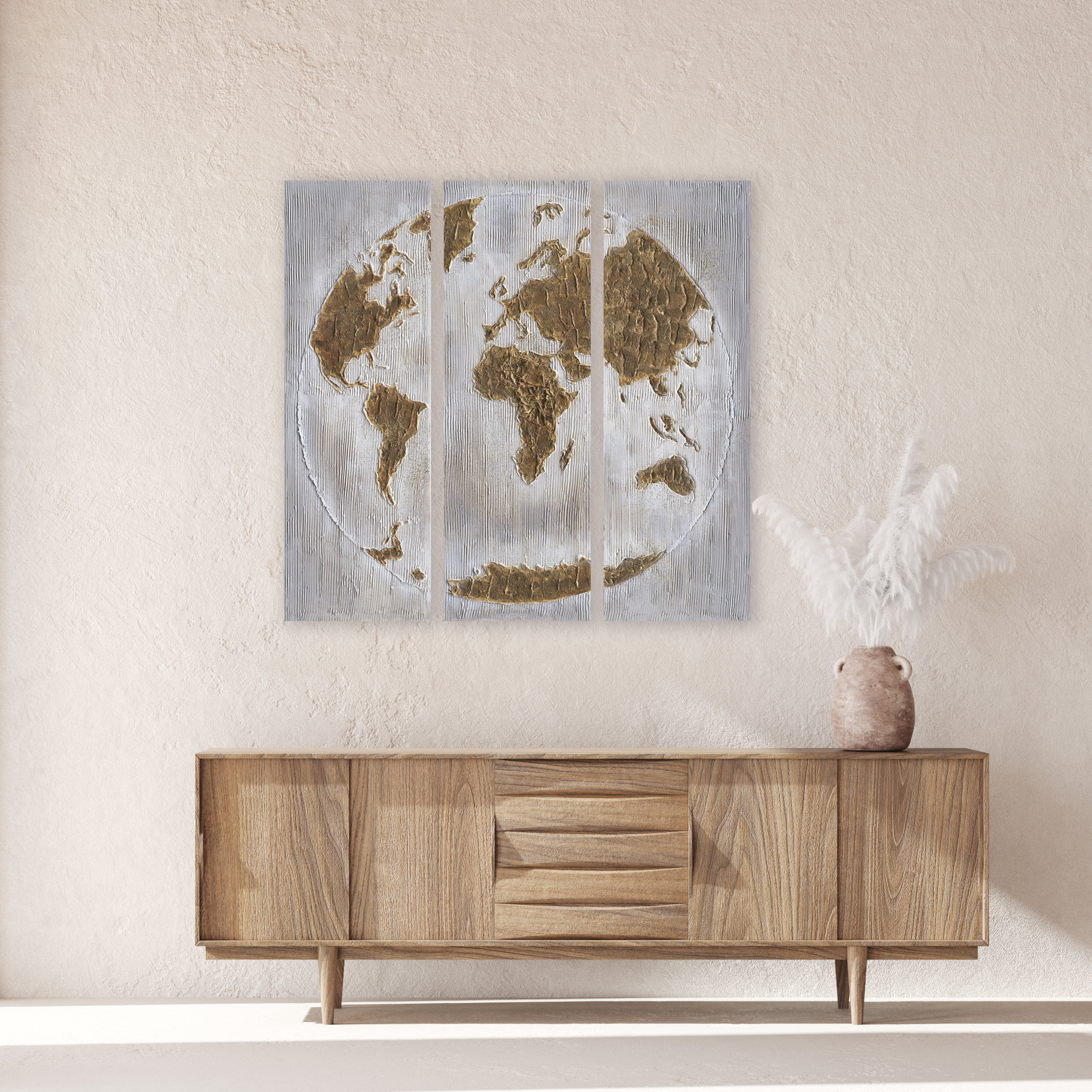 Red Barrel Studio® The World Map - 3 Piece Wrapped Canvas Painting ...