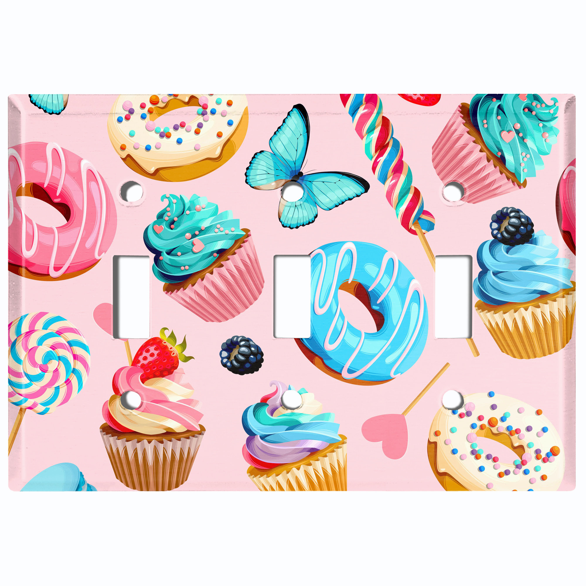 WorldAcc Assorted Donut Candy Swirl Pink 3-Gang Toggle Light Switch ...