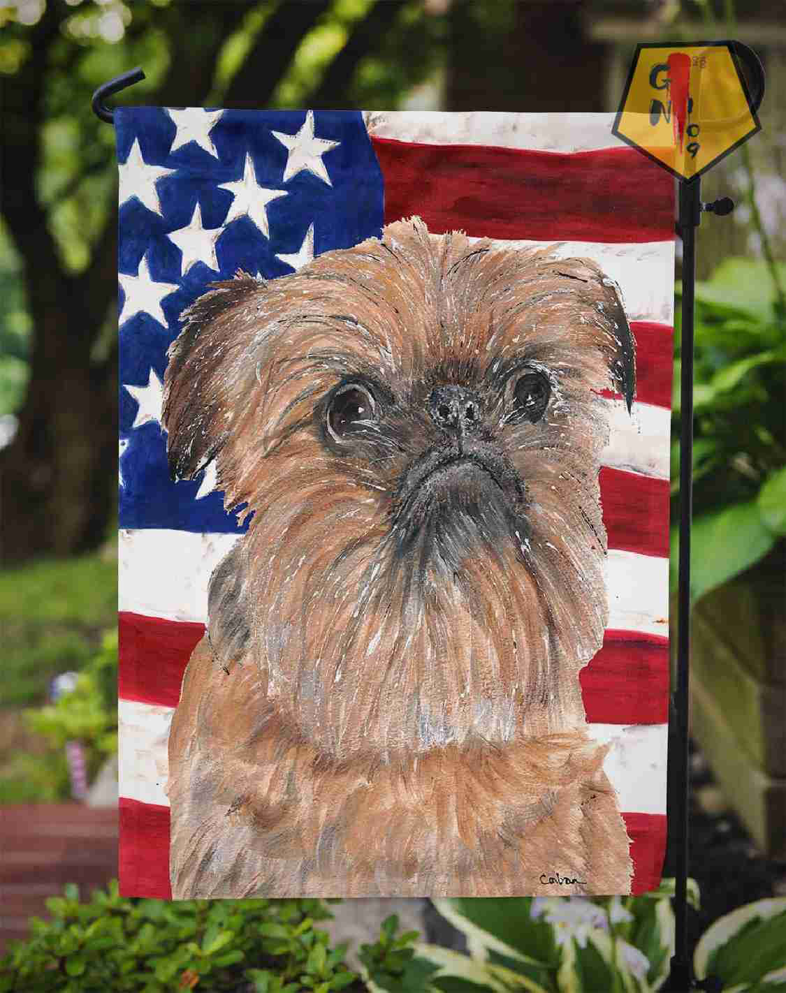 GN109 Brussels Griffon USA American Flag Flag Garden Size | Wayfair