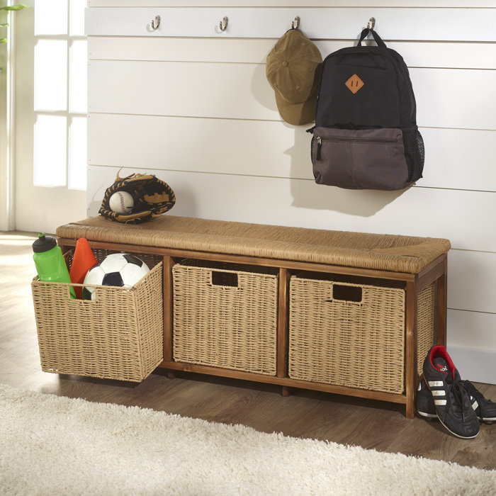 Sunside Sails Kid''s Storage Bench With Woven Top And Baskets | Wayfair