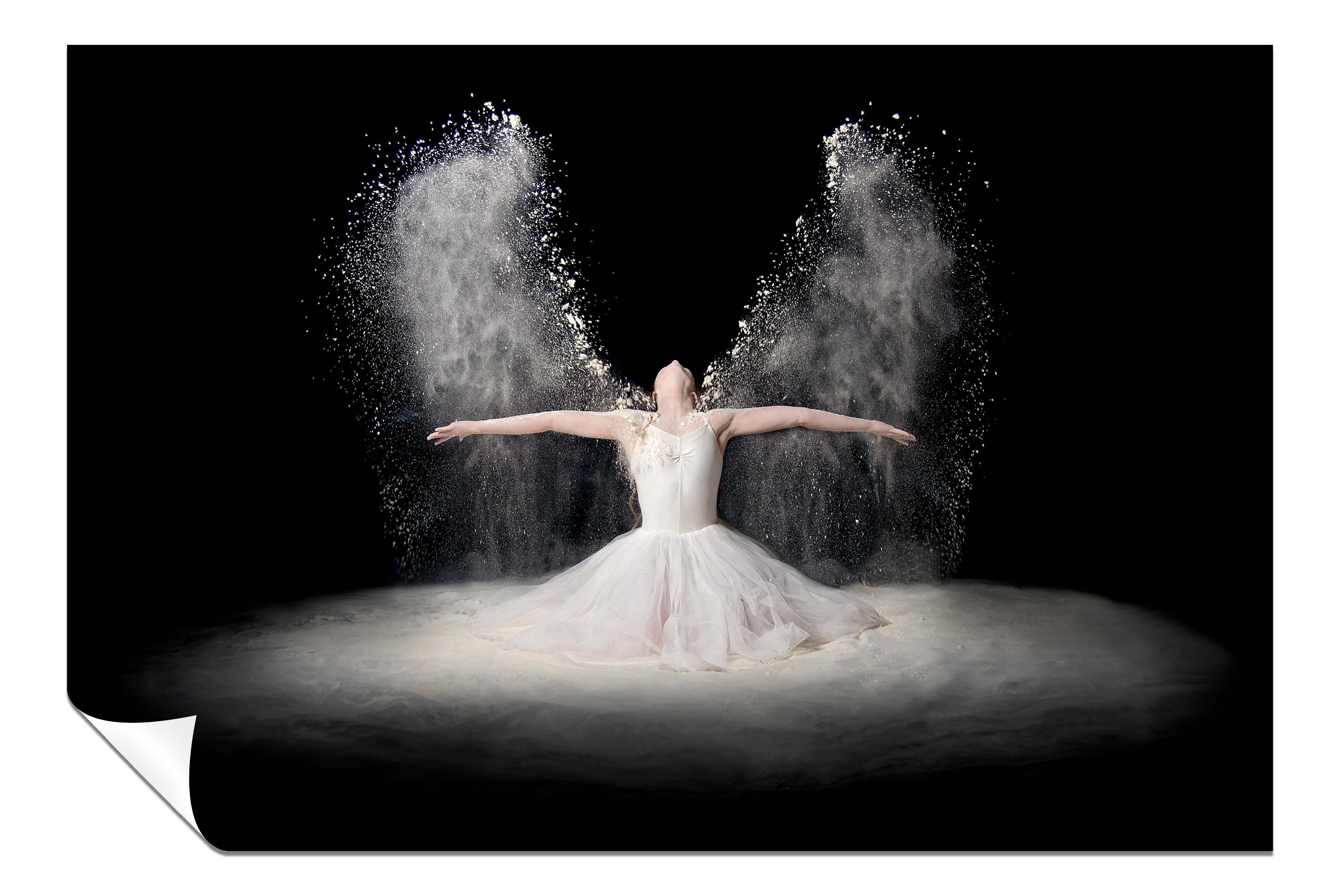 Panther Print Ballerina In White Dress Powder Angel Wings - Unframed ...