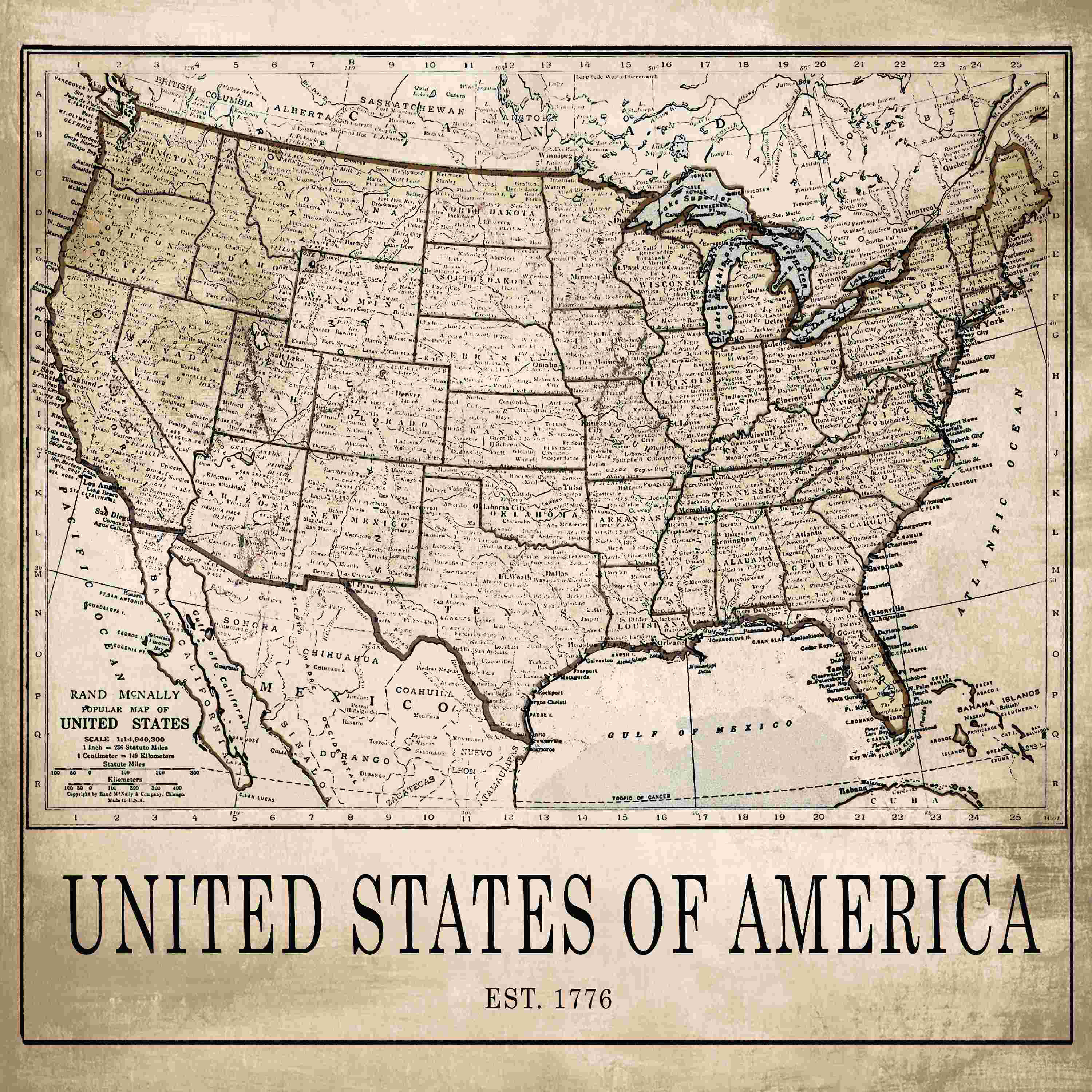 17 Stories United States Map Distressed - Wrapped Canvas Graphic Art ...