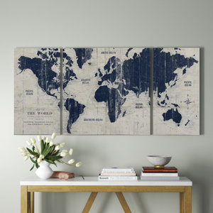 Three Posts™ Old World Map - 3 Piece Graphic Art on Canvas & Reviews ...