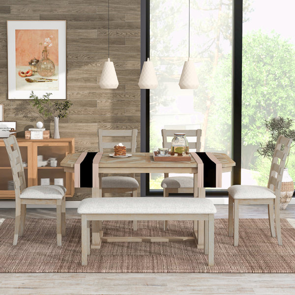 Red Barrel Studio® 6-Piece Rubber Wood Dining Table Set With Beautiful ...