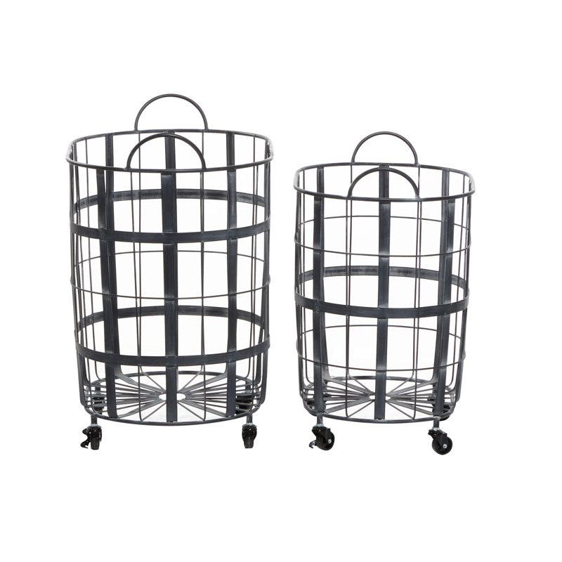 Gracie Oaks Industrial 2 Piece Metal/Wire Basket Set & Reviews | Wayfair