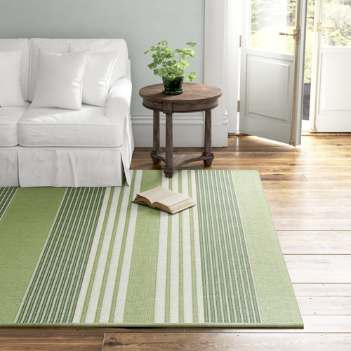 Birch Lane™ Danes Flatweave Performance Light Green/Dark Green/White ...