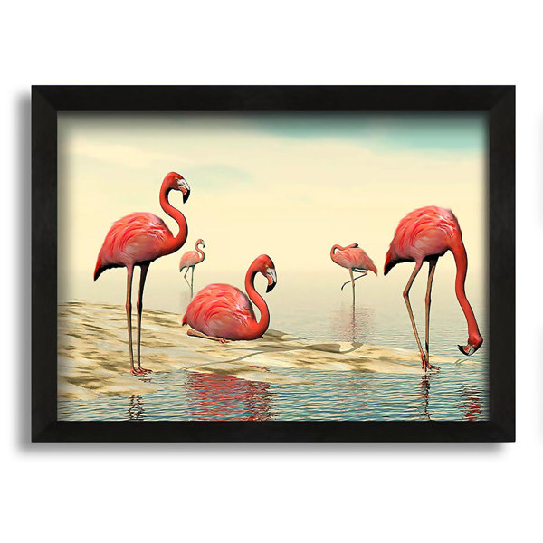 Bay Isle Home Pink Flamingo Batheing - Picture Frame Painting on Canvas ...