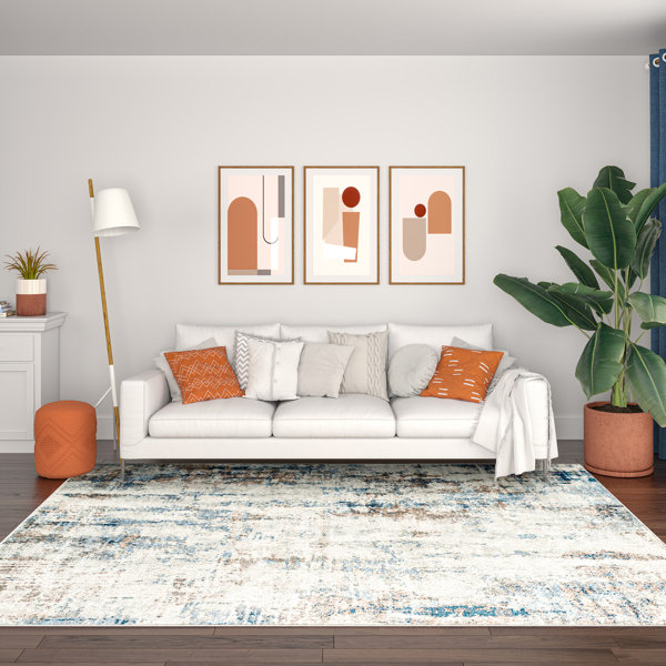 17 Stories Clay Contemporary Abstract Area Rug, Navy | Wayfair