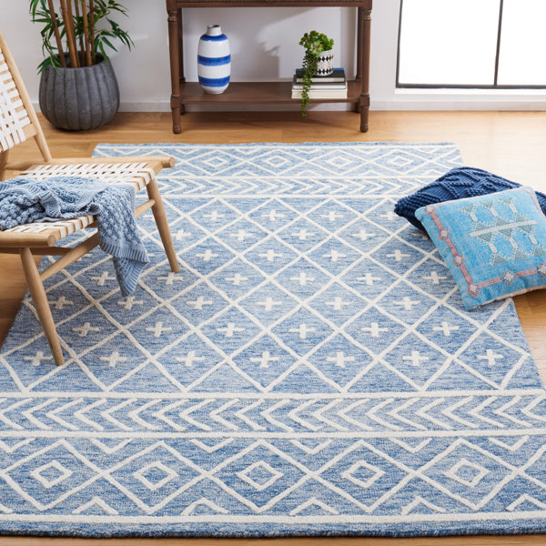 Union Rustic Anazco Handmade Blue/Ivory Rug | Wayfair