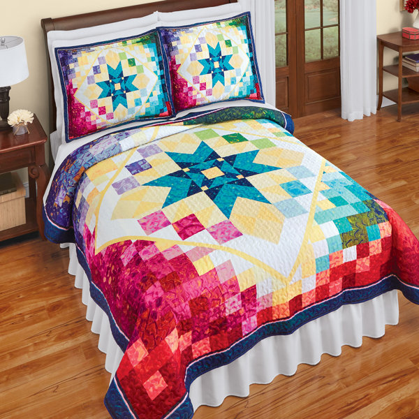 Union Rustic White/Blue Microfiber Reversible Quilt - Wayfair Canada