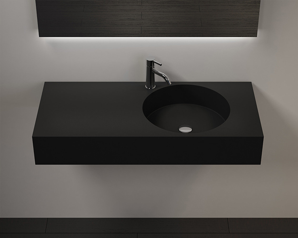 Badeloft 17.70'' Glossy Black Polymarble Rectangular Wall Mount ...