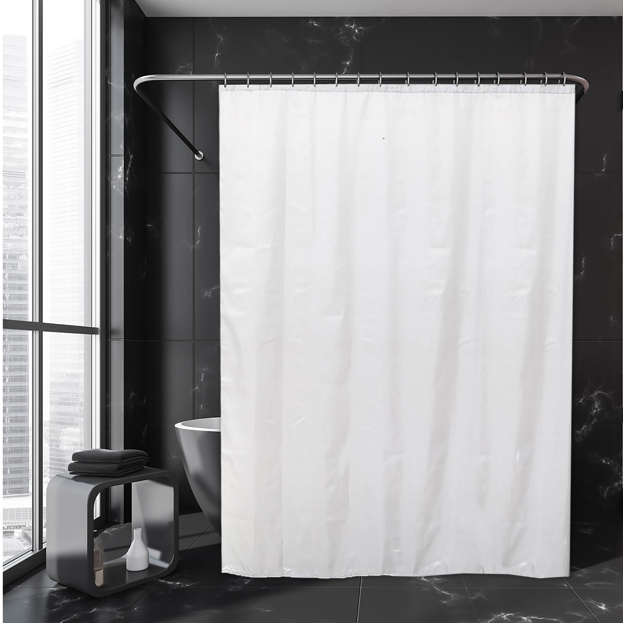 Evideco Extra Wide Shower Curtain Polyester + 16 Hooks | Wayfair