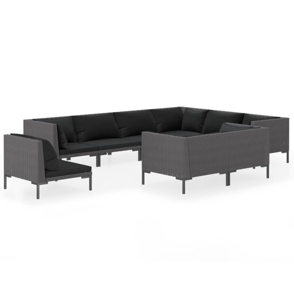 Ivy Bronx 9 Piece Garden Lounge Set With Cushions Poly Rattan Dark Grey ...