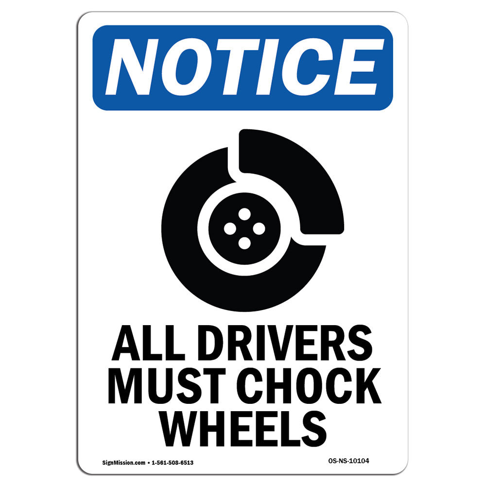 SignMission Notice - All Drivers Must Chock Wheels Sign with Symbol ...