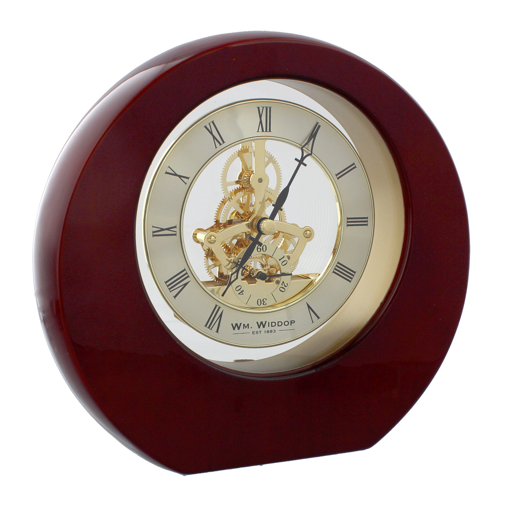 Wm Widdop Analog Cherry Solid Wood Quartz Tabletop Clock in Dark Red ...