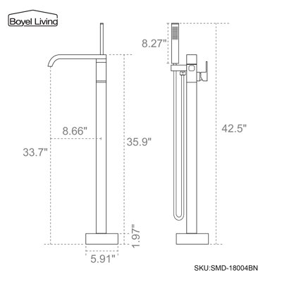 Boyel Living Single Handle Floor Mounted Clawfoot Tub Faucet with ...