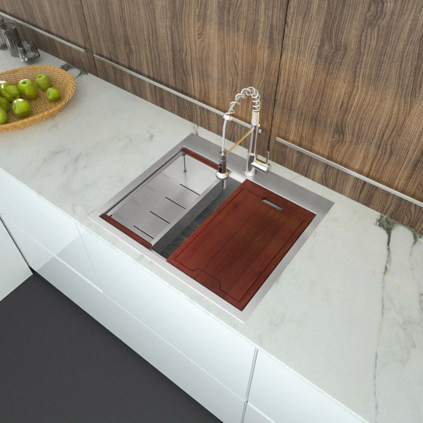 JUNTOSO Kitchen Sink Drop In - 25 Inch Topmount 16 Gauge Stainless ...