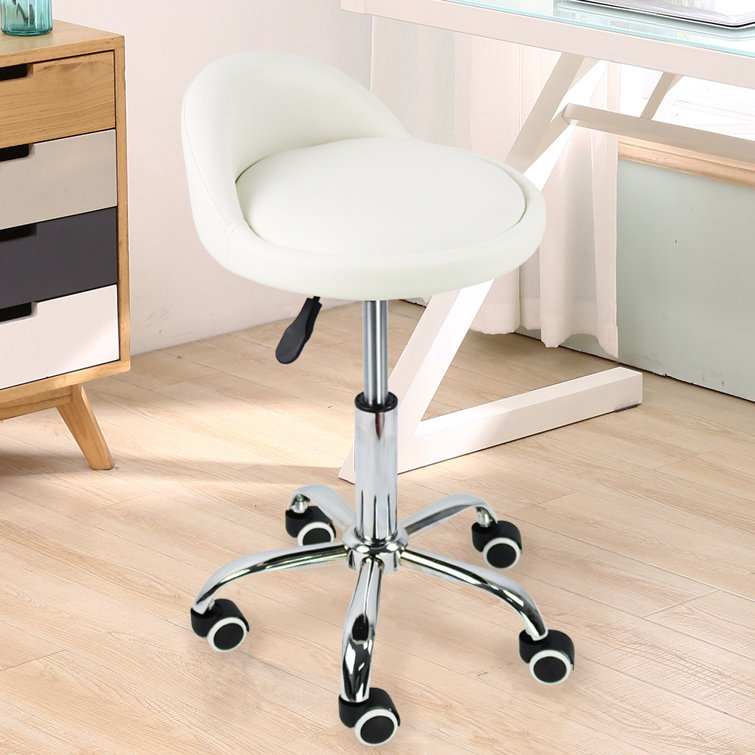 Inbox Zero PU Leather Round Rolling Height Adjustable Lab Stool with ...