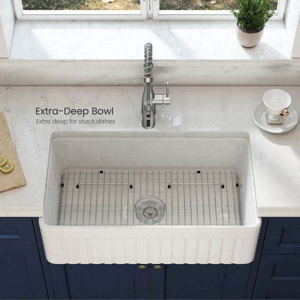 KIBI USA Pillar 33" W Single Bowl Fireclay Farmhouse Kitchen Sink ...