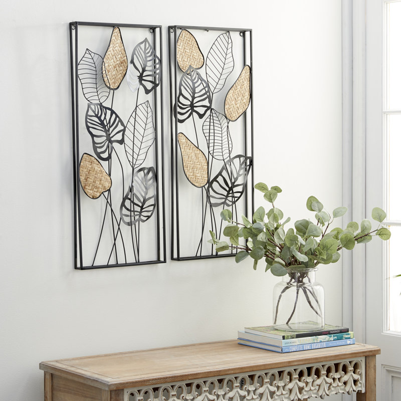 Bay Isle Home 2 Piece Metal Leaf with Reed Accents Wall Décor Set ...