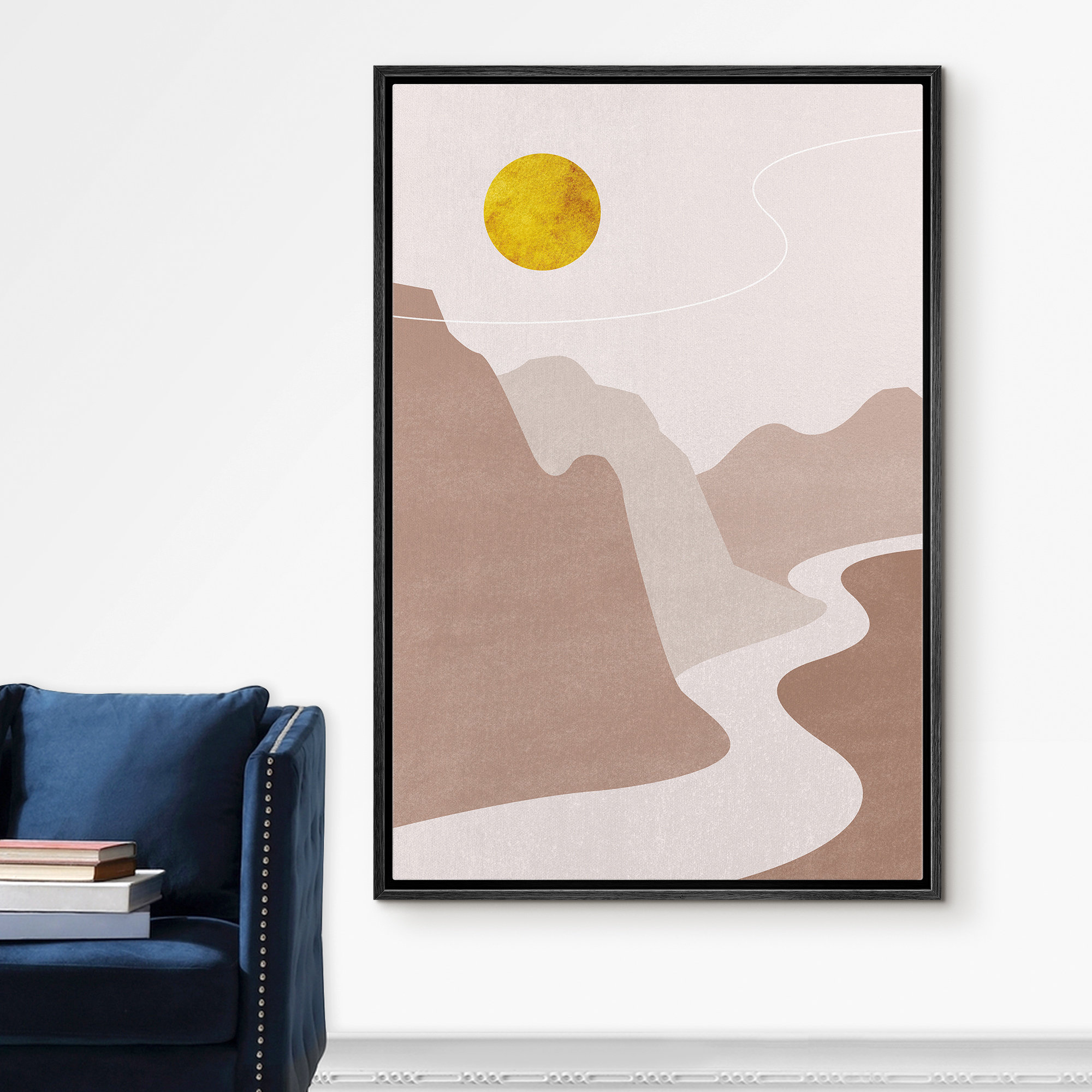 SIGNLEADER Golden Sun Over Tan Mountains & River - Floater Frame ...