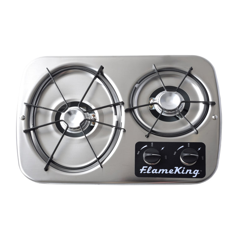 Flame King LP Gas Drop-In 2 Burner RV Cooktop Stove Stainless Steel ...